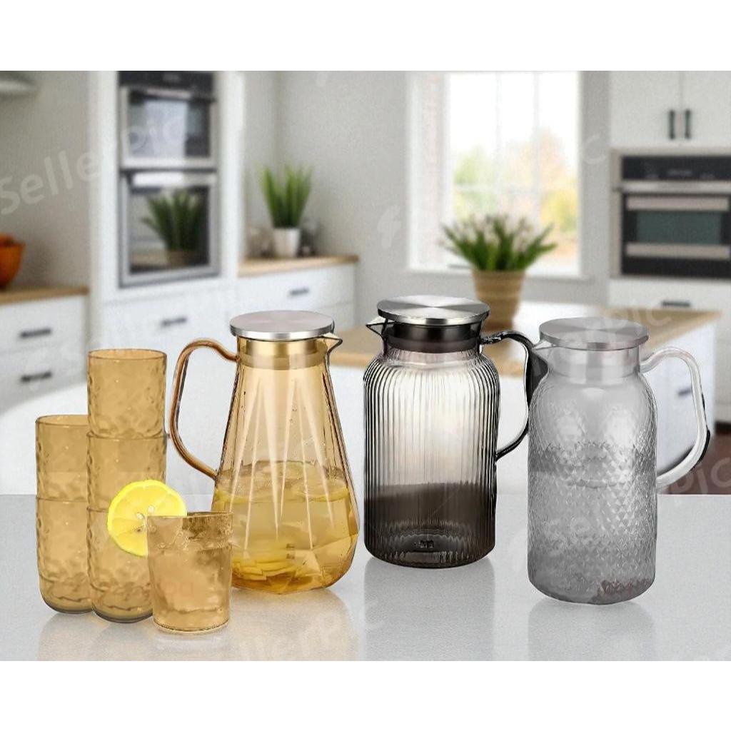2Litre Elegant Water Pitcher Set with Six Tumblers Jug Air dengan set ...