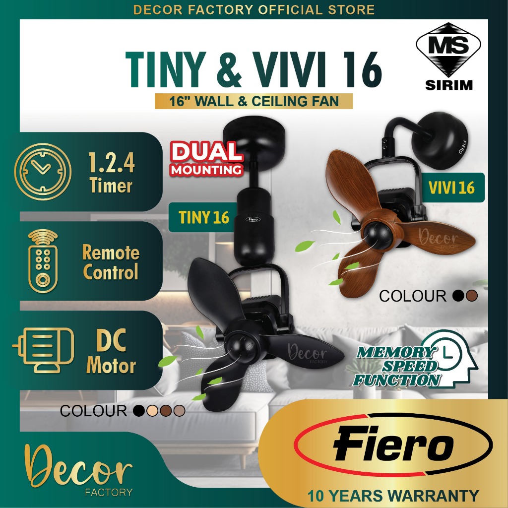 DEKA FIERO Fan FIERO TINY & VIVI 16 Inch 3 Blades 12 Speed DC Motor ...