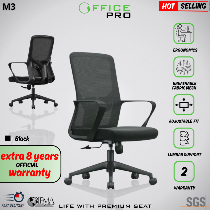 M3 l Mesh Ergonomic Office Home Study Mediumback Chair l Kerusi Pejabat ...