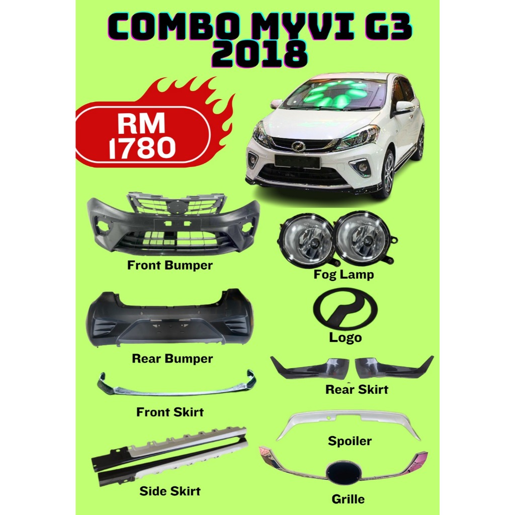 FASTLINK SET COMBO BODYKIT PERODUA MYVI G3 2018 PP MATERIAL BUMPER 100% ...