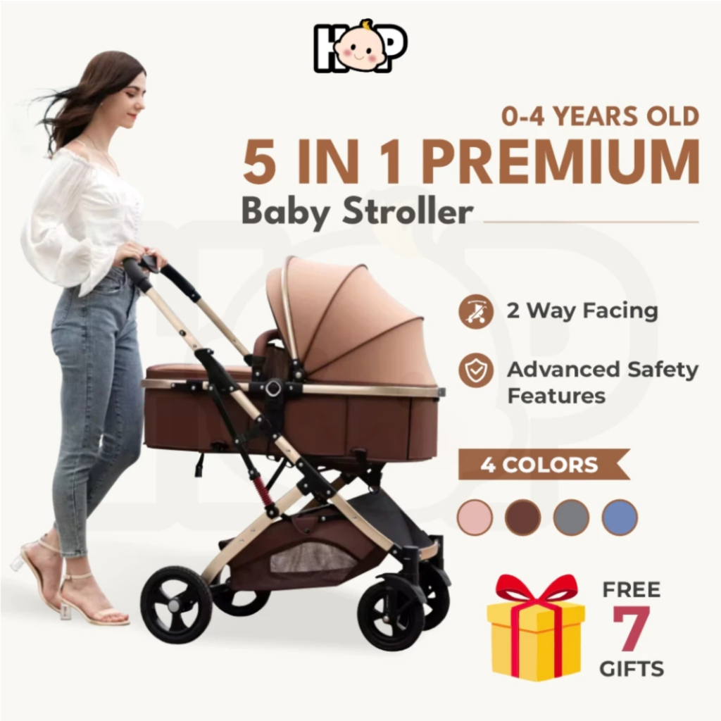 [7 Premium Gift] 5 in 1 Baby Stroller 2 Way Facing Stroller Baby ...