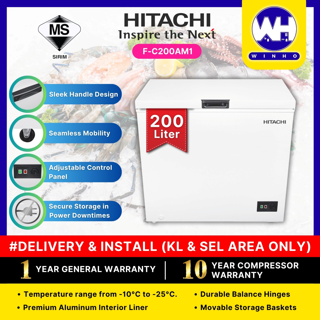 Hitachi F-C200AM1 Chest Freezer (200 Liter) Large Capacity, Energy ...