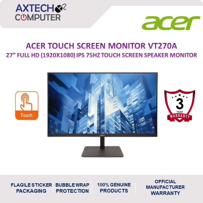Acer VT270 A 27'' FHD 75Hz Touch Screen Monitor ( Speaker, HDMI, DP ...