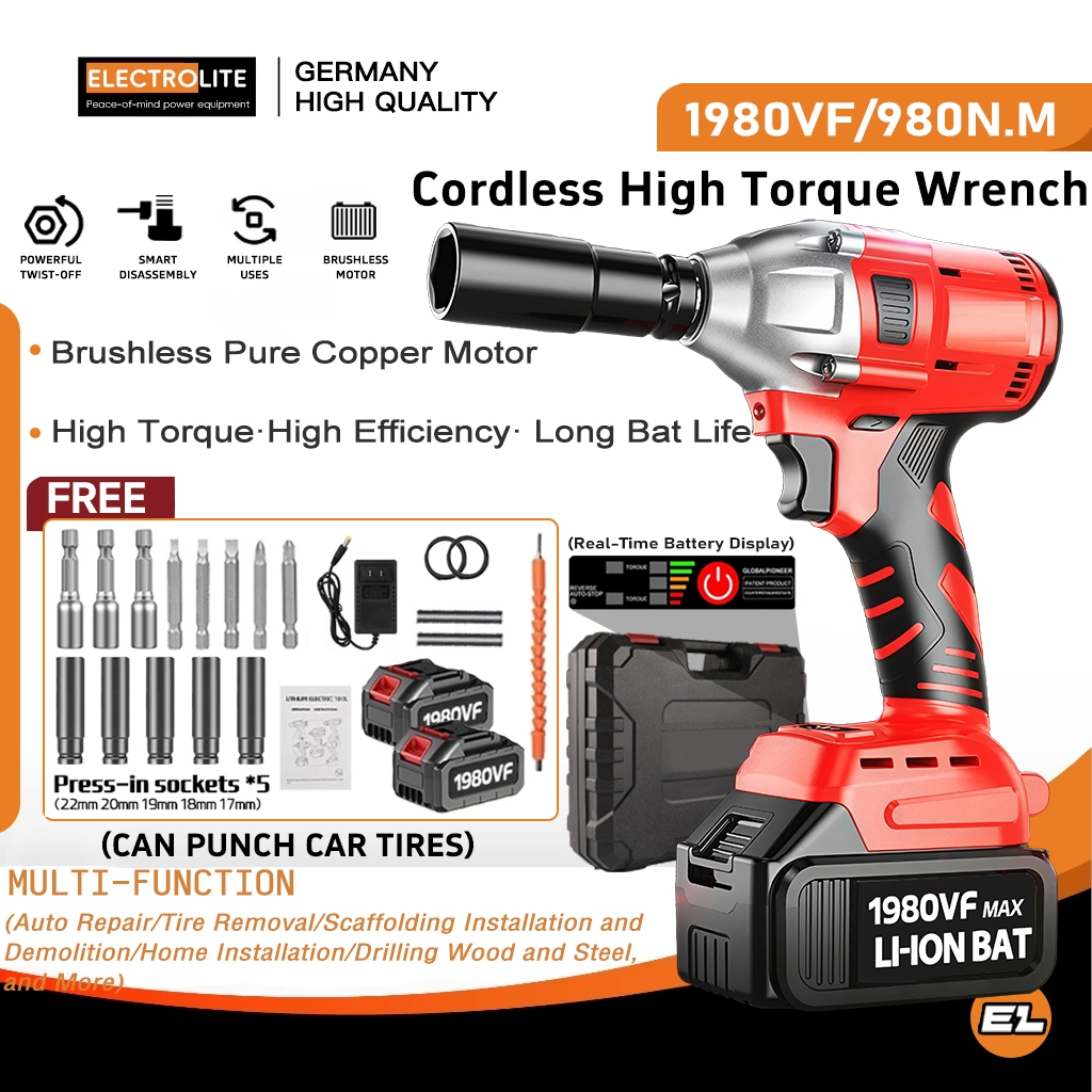 Electric Impact Wrench 980N.M Brushless Impact Wrench Cordless High ...