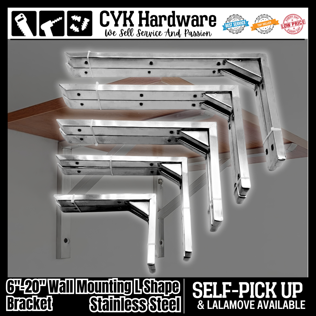 Heavy Duty 6 Inch (150MM) to 20 Inch (500MM) Wall Shelf Support Stay L ...