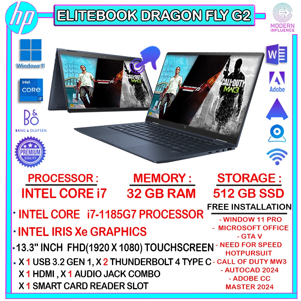 🔥HP ELITEBOOK DRAGON FLY SERIES | 32GB RAM | 512GB SSD | WIN 11 PRO ...