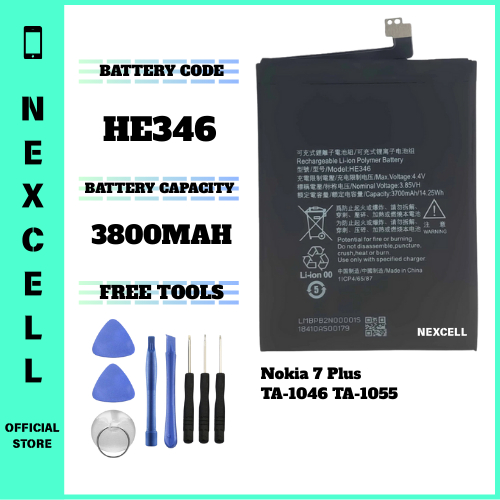 NEXCELL Bateri Serasi untuk Nokia 7+ Nokia 7 Plus Battery TA-1046 TA ...