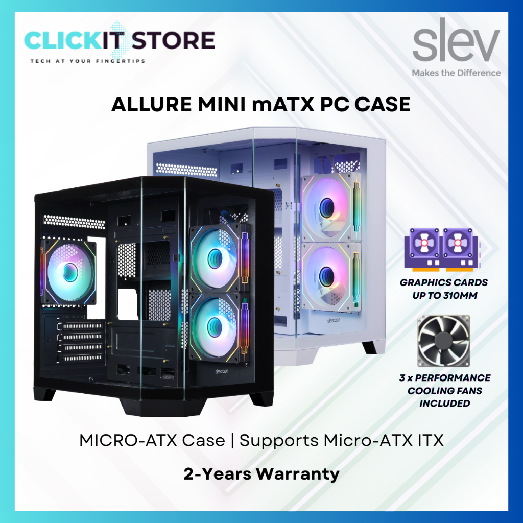 SLEVCASE ALLURE MINI Compact Panoramic MATX PC Case | ARGB Fans | SLEV ...