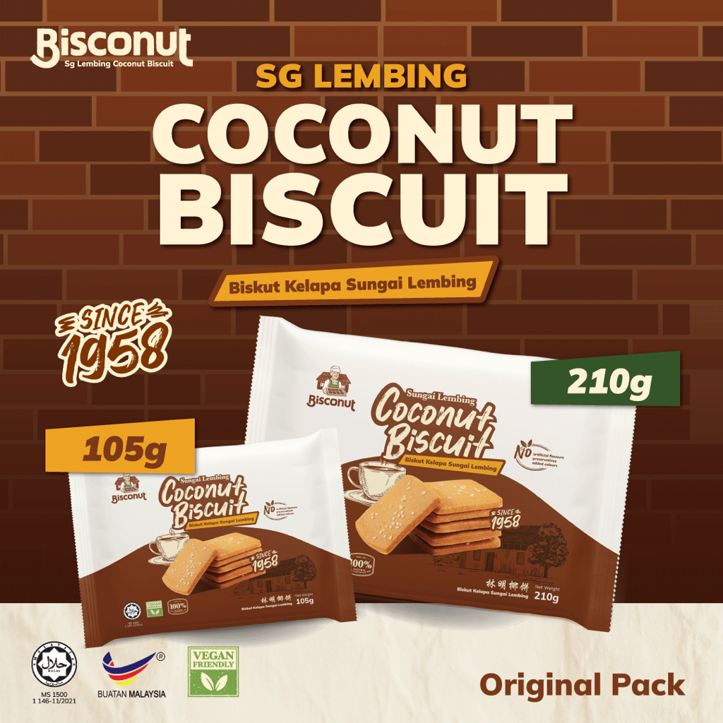 [HALAL CERTIFIED - FIRST IN SG LEMBING] Bisconut Sg Lembing Coconut Biscuit 林明椰饼 210g & 105g ...