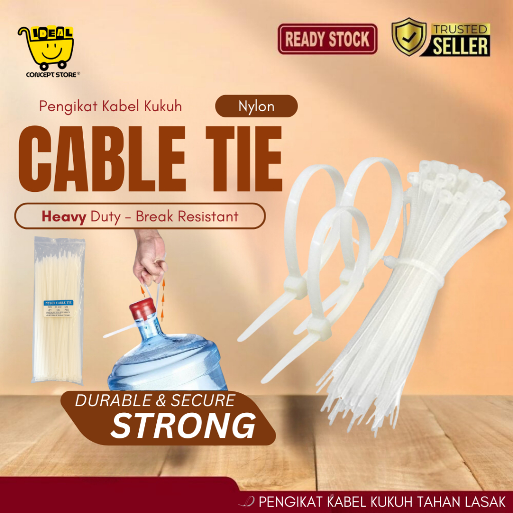 Ideal Concept Store | Tali Kabel Nylon 4.8×250mm Putih (100pcs) | Cable ...