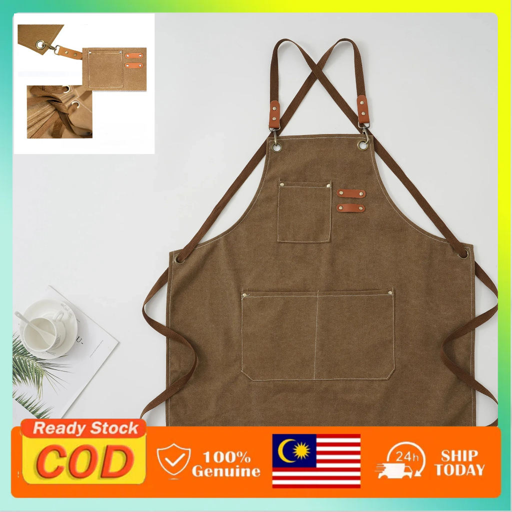 Apron Kain Kanvas Tebal Tahan Air & Minyak / Waterproof Denim Kitchen ...
