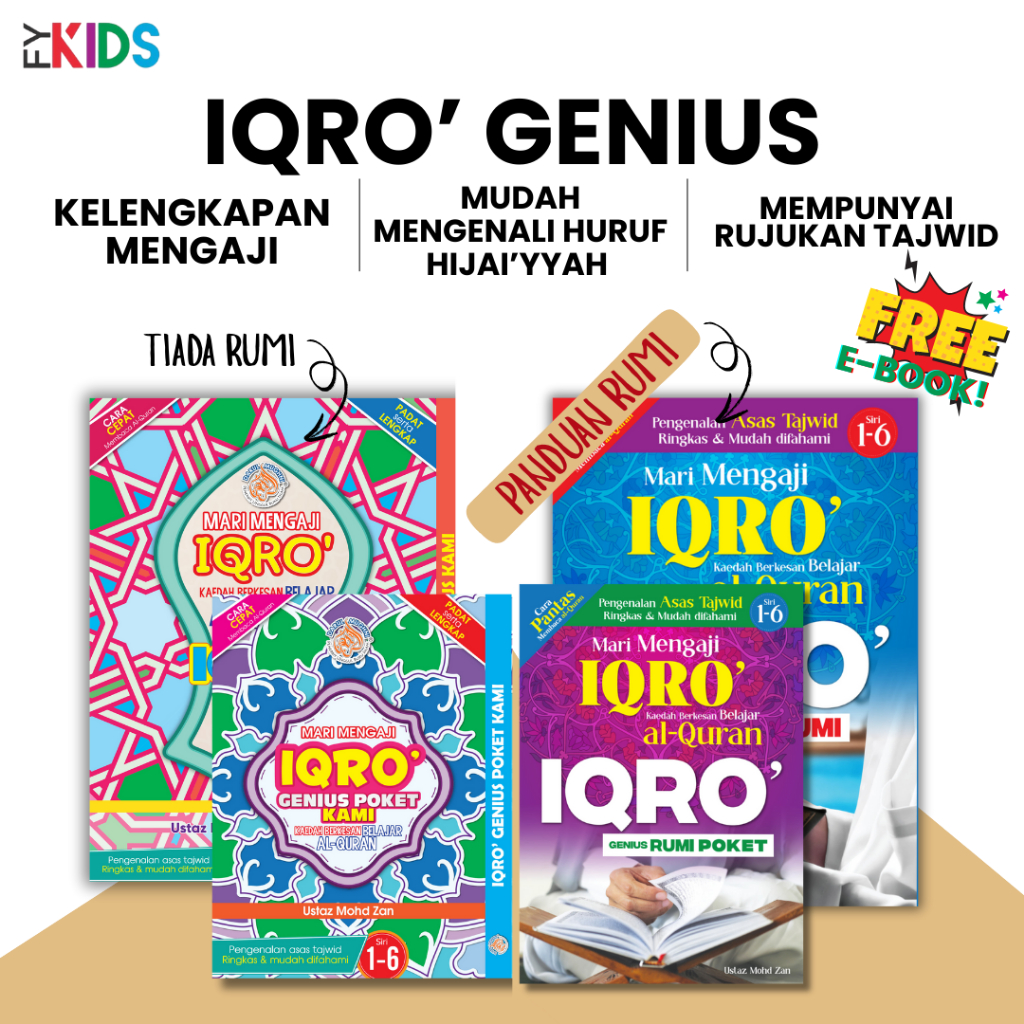 FYKID - IQRO' GENIUSE KAMI - Rumi Dan Tiada Rumi - Saiz A5 Dan A6 - Iqra 1-6 Set Lengkap ...