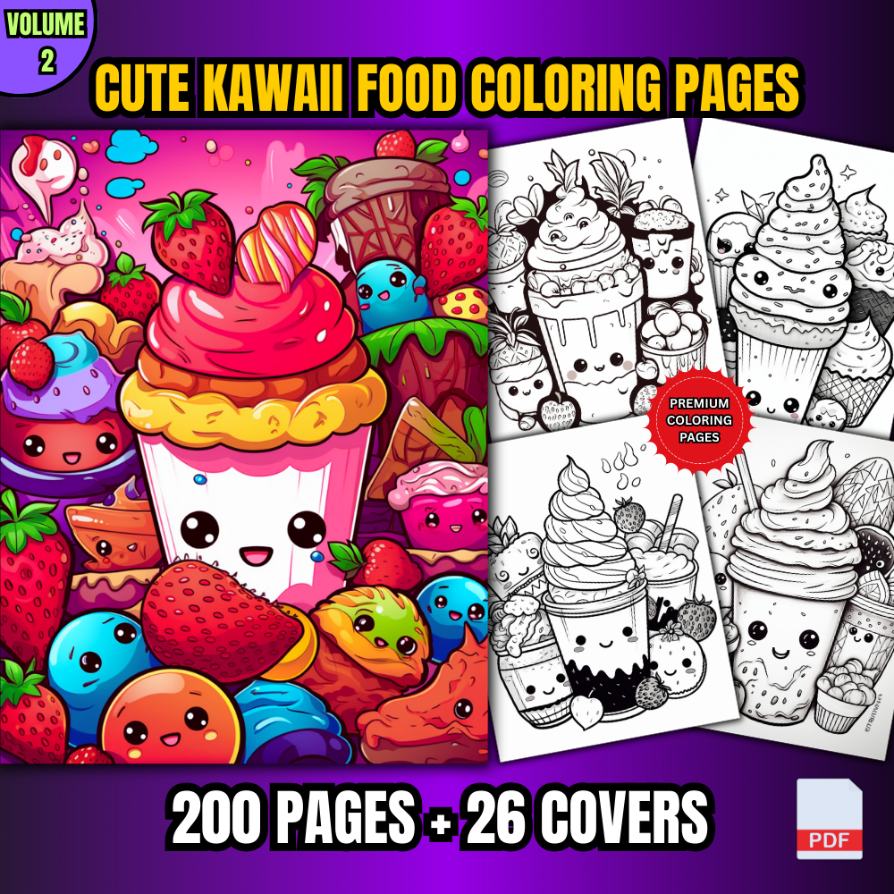[PDF] 200 Cute Kawaii Food Coloring Pages (Volume 2) | Shopee Malaysia