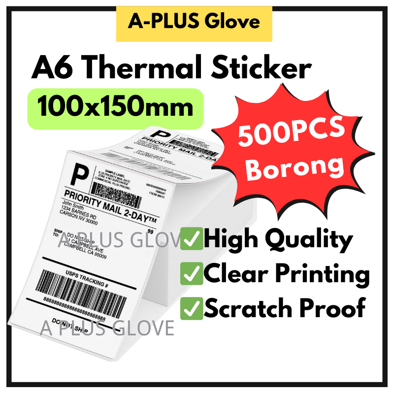 500PCS A6 Thermal Paper Label Sticker Airway Bill Barcode Roll Fold ...