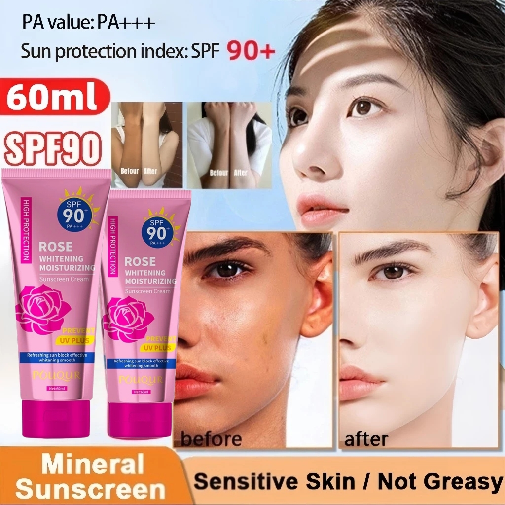 SPF90+ Whitening Sunscreen Rose Sunblock Cream Face & Body High ...
