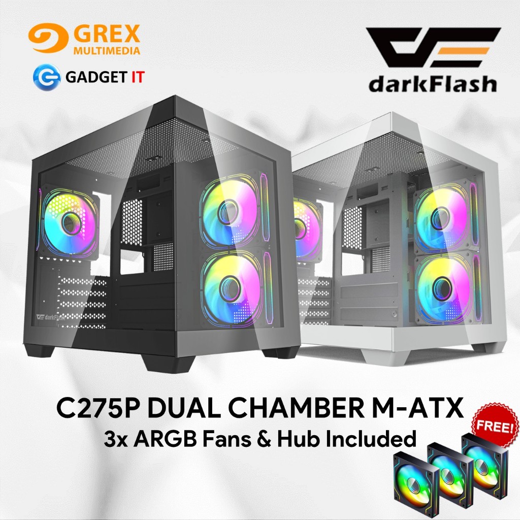 DARKFLASH C275P DUAL CHAMBER M-ATX PC CASING | 3x ARGB FANS & ARGB HUB ...