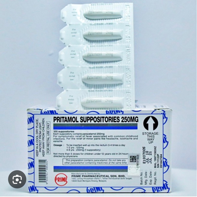 Pritamol (Paracetamol) suppositories 250mg (5tablets) | Shopee Malaysia