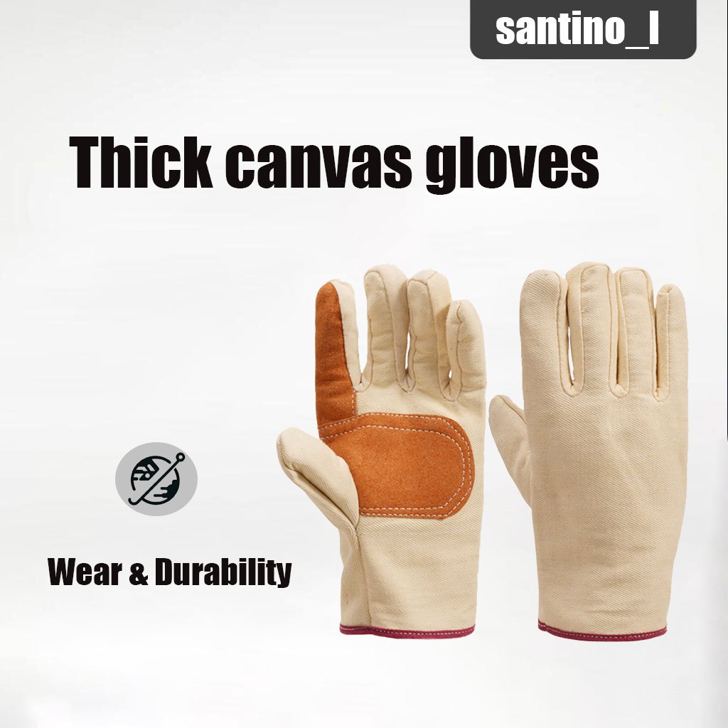 Canvas double-layer thick gloves wear-resistant polyurethane leather ...
