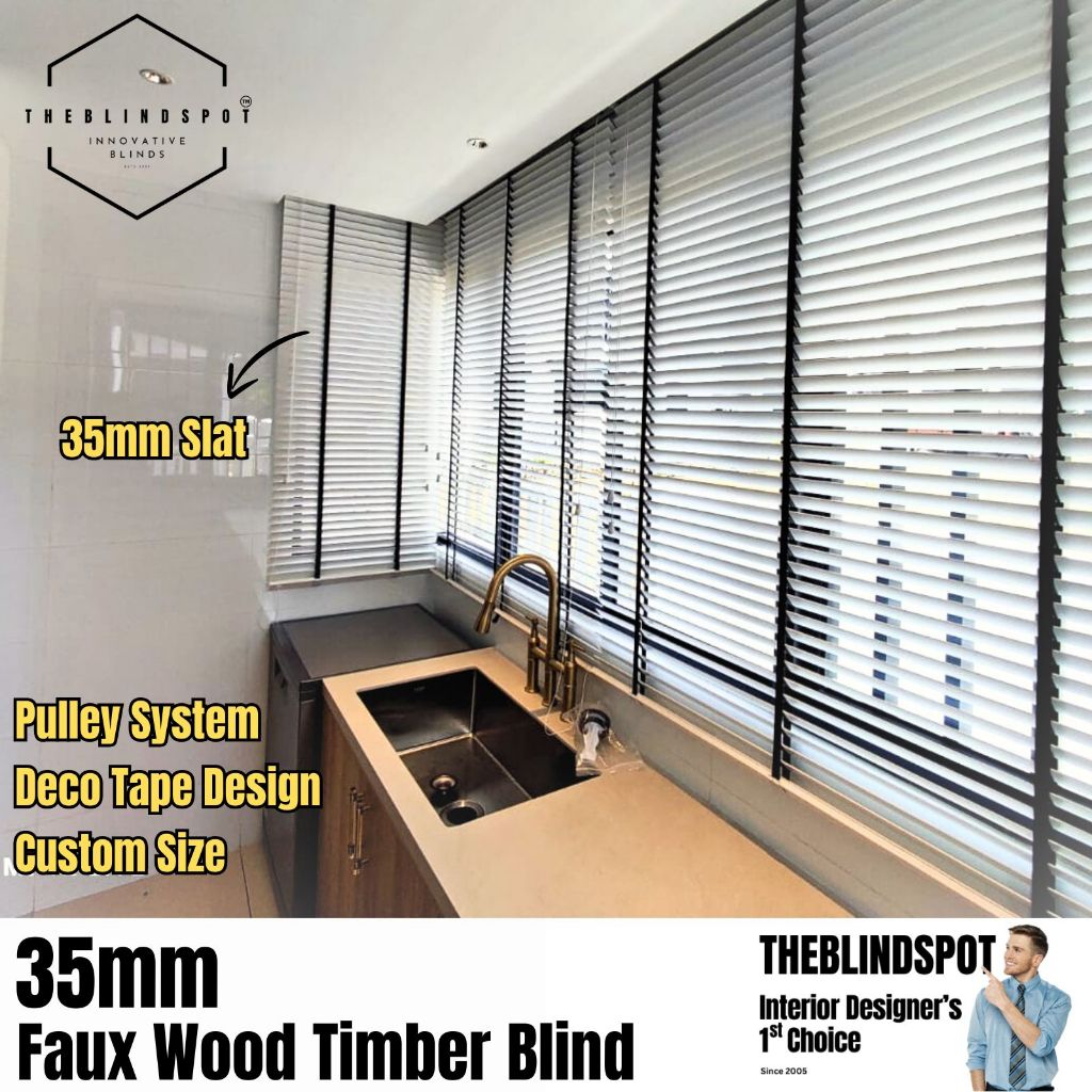 TheBlindSpot 35mm Timber Blind Deco Tape Bidai Kayu Indoor Tirai Kayu ...