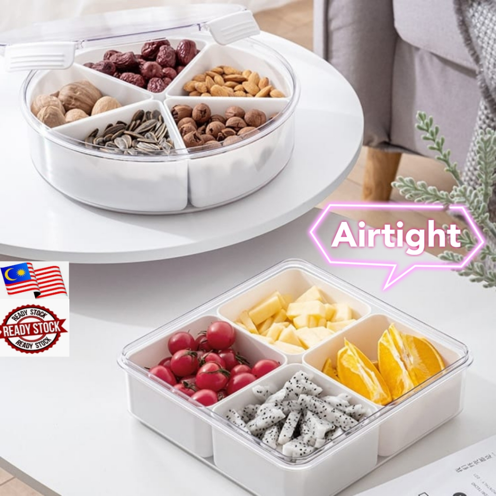 Airtight Plastic Divided Serving Tray with Lids Dishes Food Fruits ...