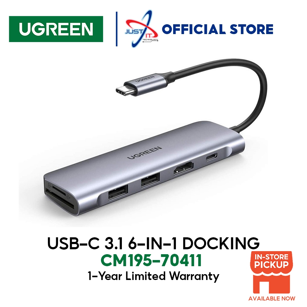 UGREEN USB-C 3.1 6IN1 DOCKING 2*USB-A 3.0 HUB + HDMI + TF/SD+PD (UG-CM195-70411) | Shopee Malaysia