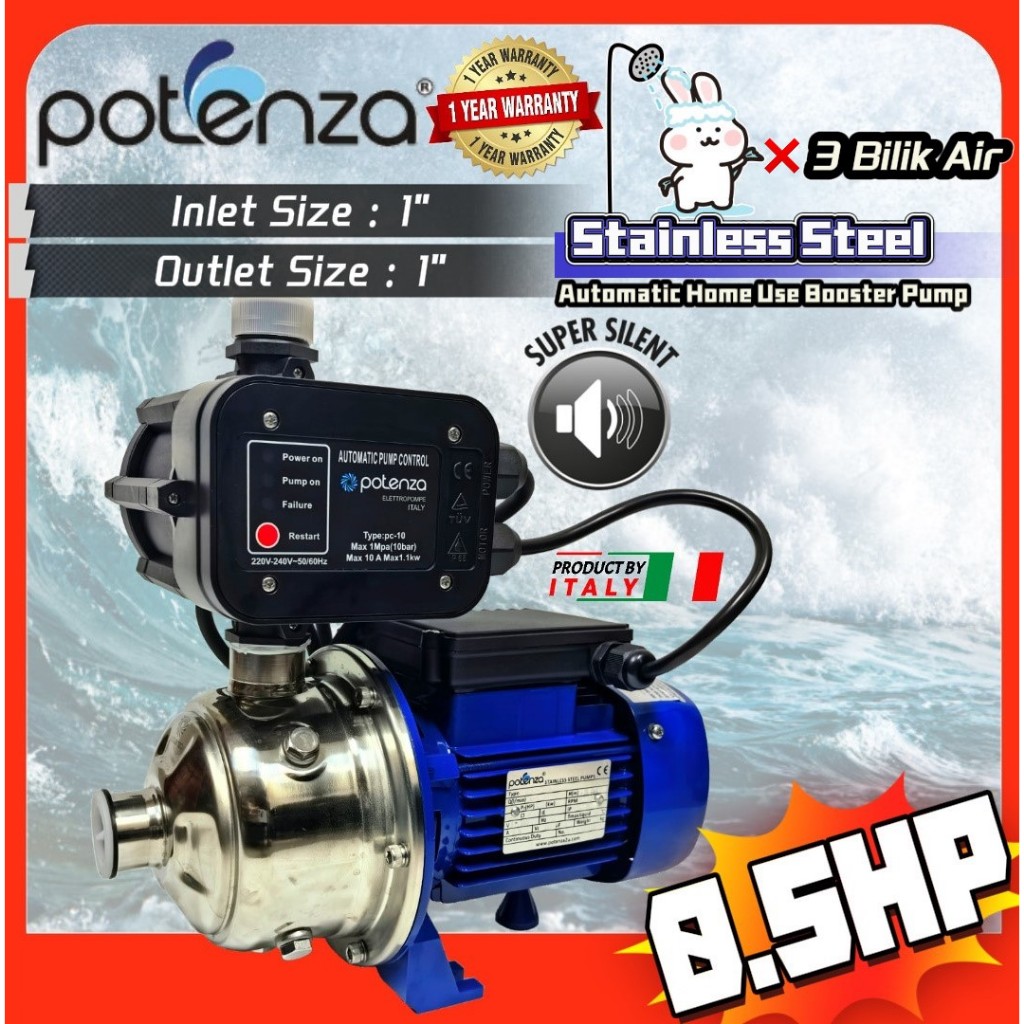 POTENZA ITALY PSM-3-30/037 0.5HP Super Silent Automatic Booster Pump ...