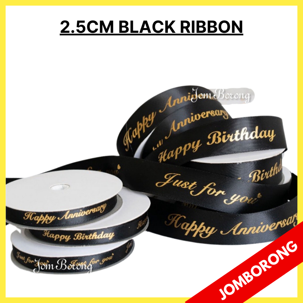 (22M) 2.5CM BLACK RIBBON Reben Riben Gift Satin Organza Flower Bouquet ...