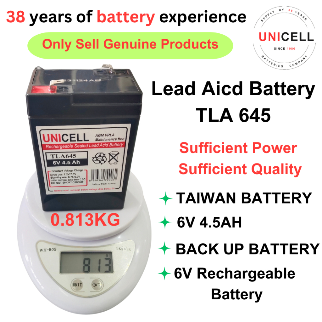 TLA 645 Back up Battery 6V 4.5Ah Rechargeable Sealed Lead Acid Battery ...