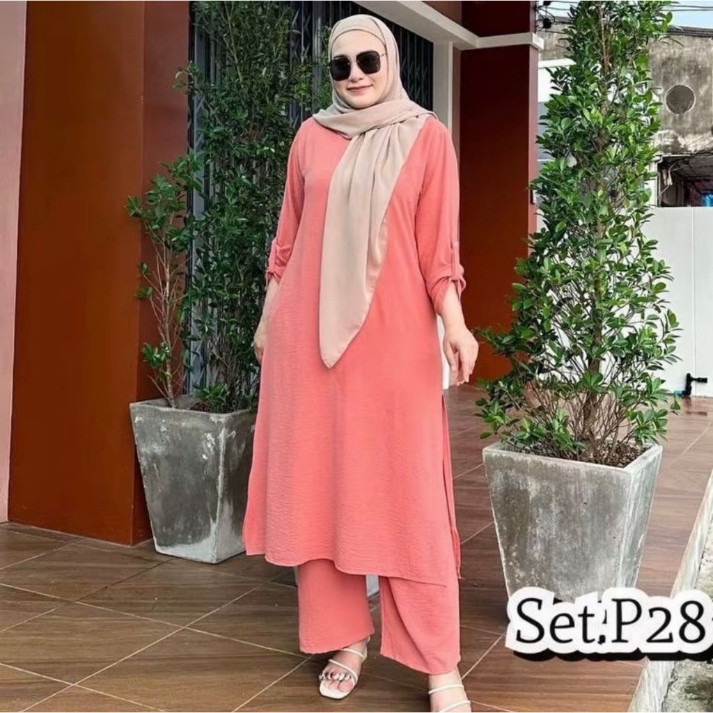 New Suit Set Muslimah (Seluar Palazo) Kain CEY IRONLESS PLIAN Wanita ...