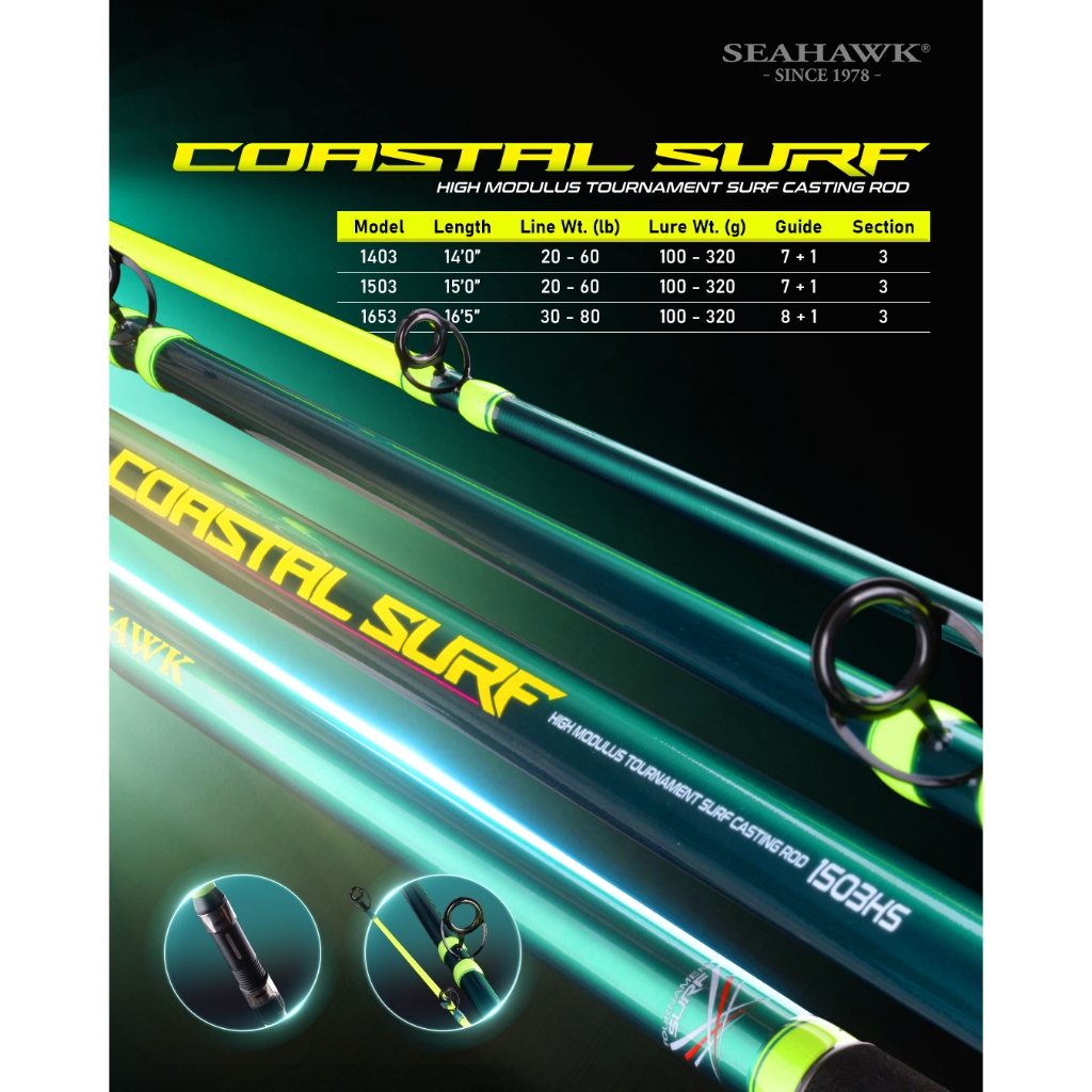 SEAHAWK fishing rod COASTAL SURF 1403 1503 1653 Surf Fishing Rod Pantai ...