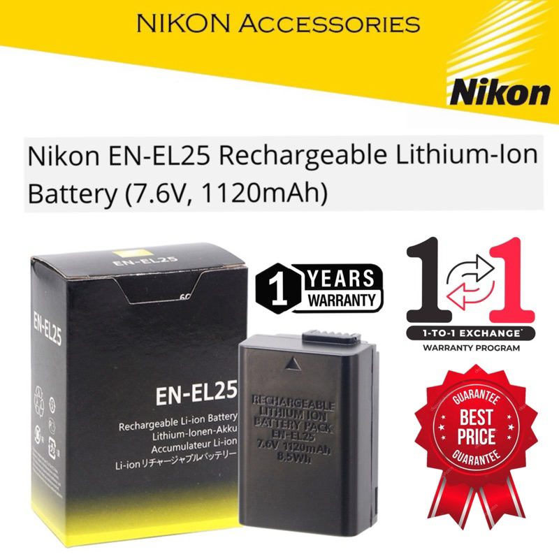 NIKON EN-EL25 BATTERY RECHARGEABLE LITHIUM-ION BATTERY 7.6V 1120 MAH FOR NIKON Z30 Z50 (1 YEARS ...