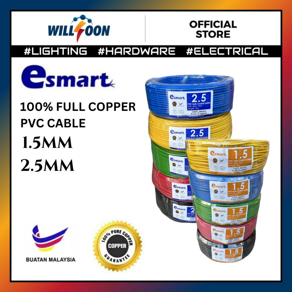 eSmart Electric Wiring Cable 100% PURE COPPER 1.5mm Cable ~ 2.5mm PVC ...