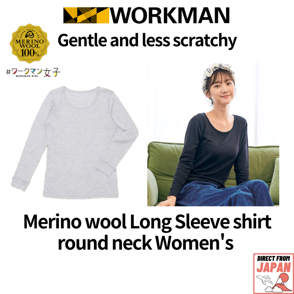 WORKMAN Super Extra fine merino wool Long sleeve shirt round neck Women ...