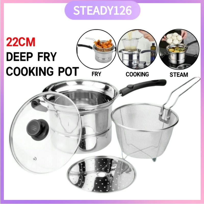 22CM Multifunction Cooking Pot Pan Deep Fry Fryers Steam Boiling ...