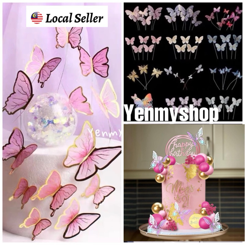 Kek Butterfly Cake Topper Cake Decoration Pearl Wishing Ball Pink ...