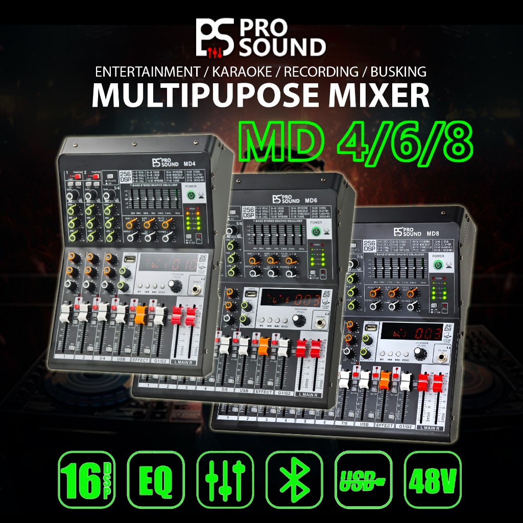 PS Pro Sound MD SERIES Mixer Console 4ch/6ch/8CH Professional ...
