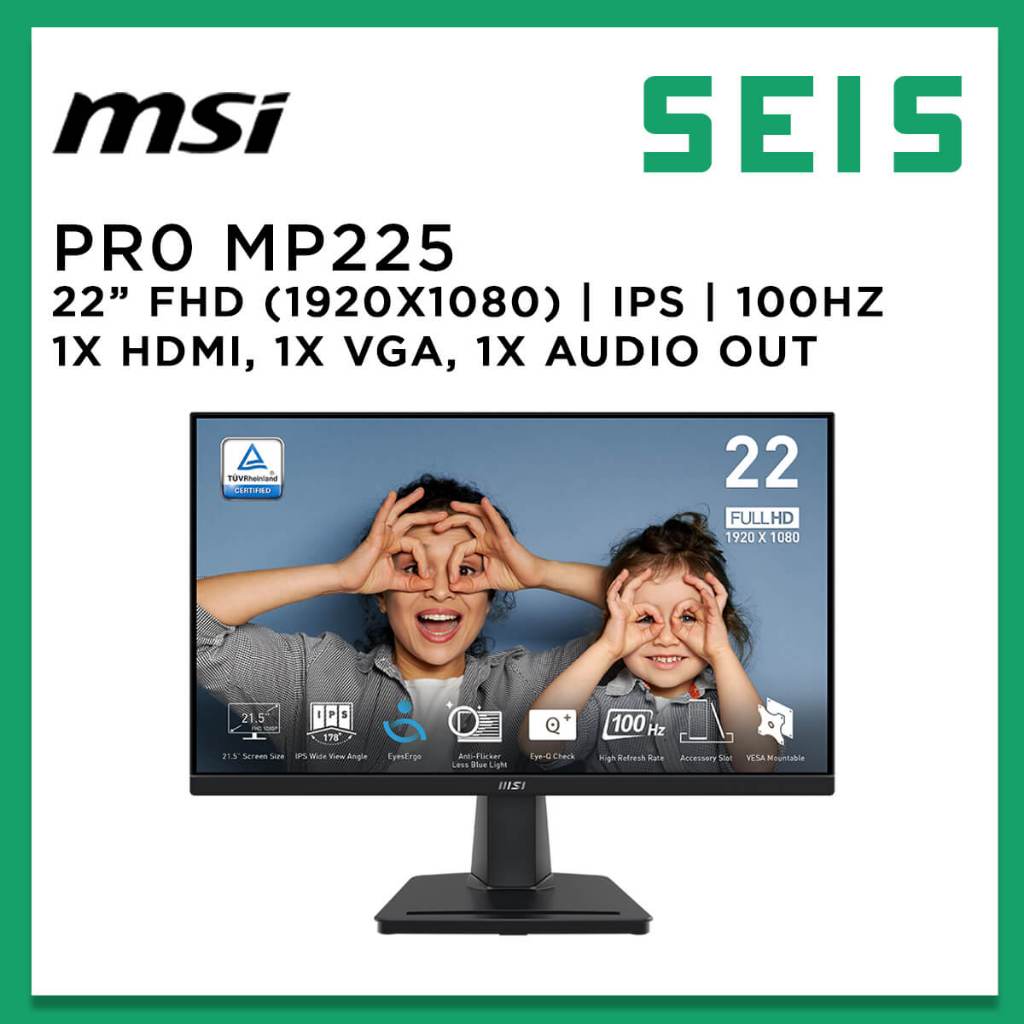MSI Pro MP225 Monitor – 22 inch FHD (1920 x 1080) IPS Panel 100Hz ...