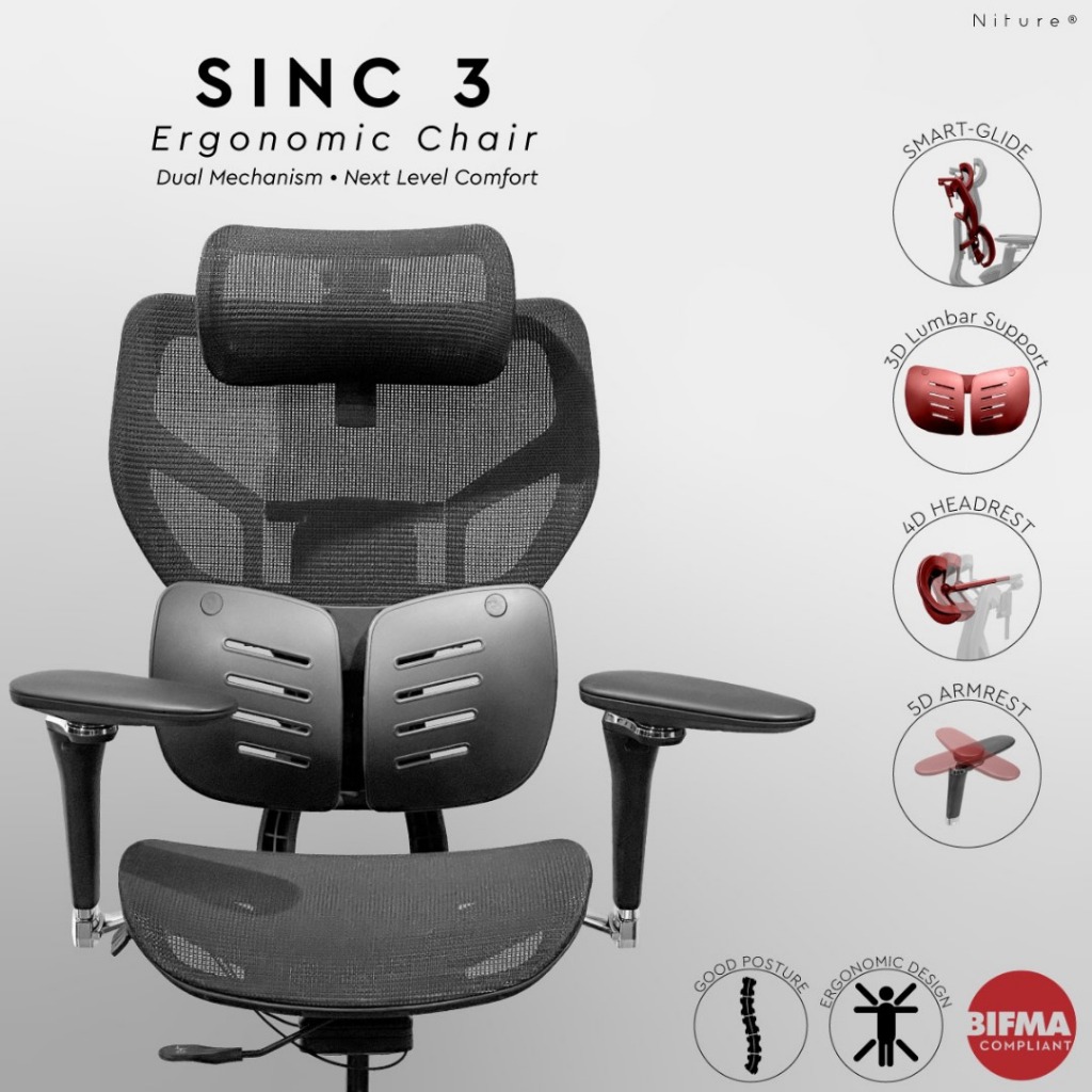 Niture SINC-3 Ergonomic High Back Mesh Chair Office Chair Gaming Chair ...