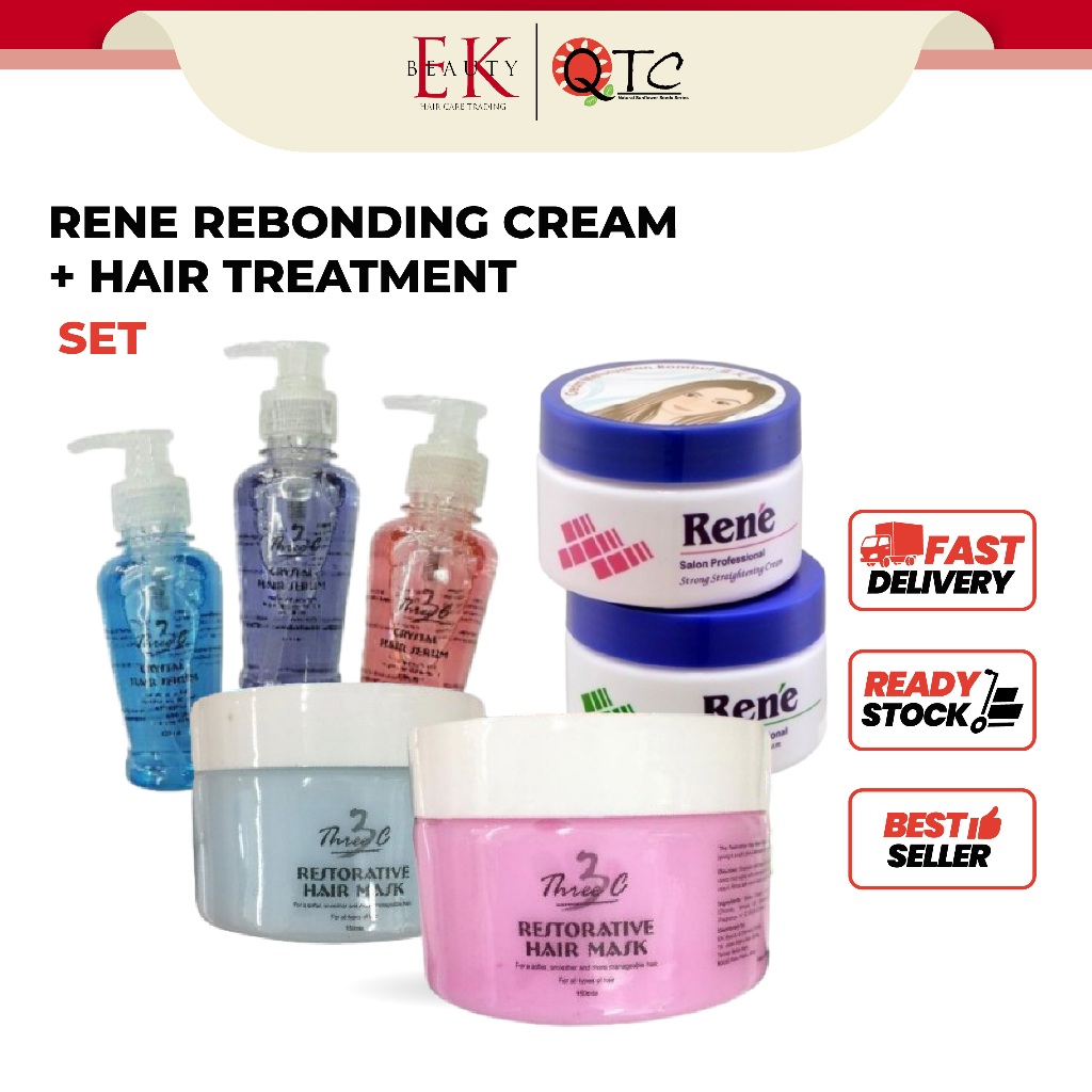 Rene Ubat Lurus Rambut Rene Rebonding Cream (120ml) + Hair Treatment 3C ...