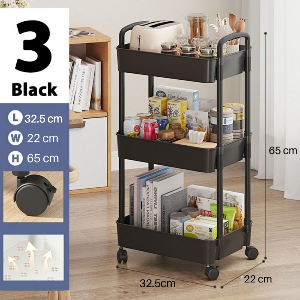 3 Tier Trolley Living Room Kitchen Trolley Storage Rack Shelf with ...