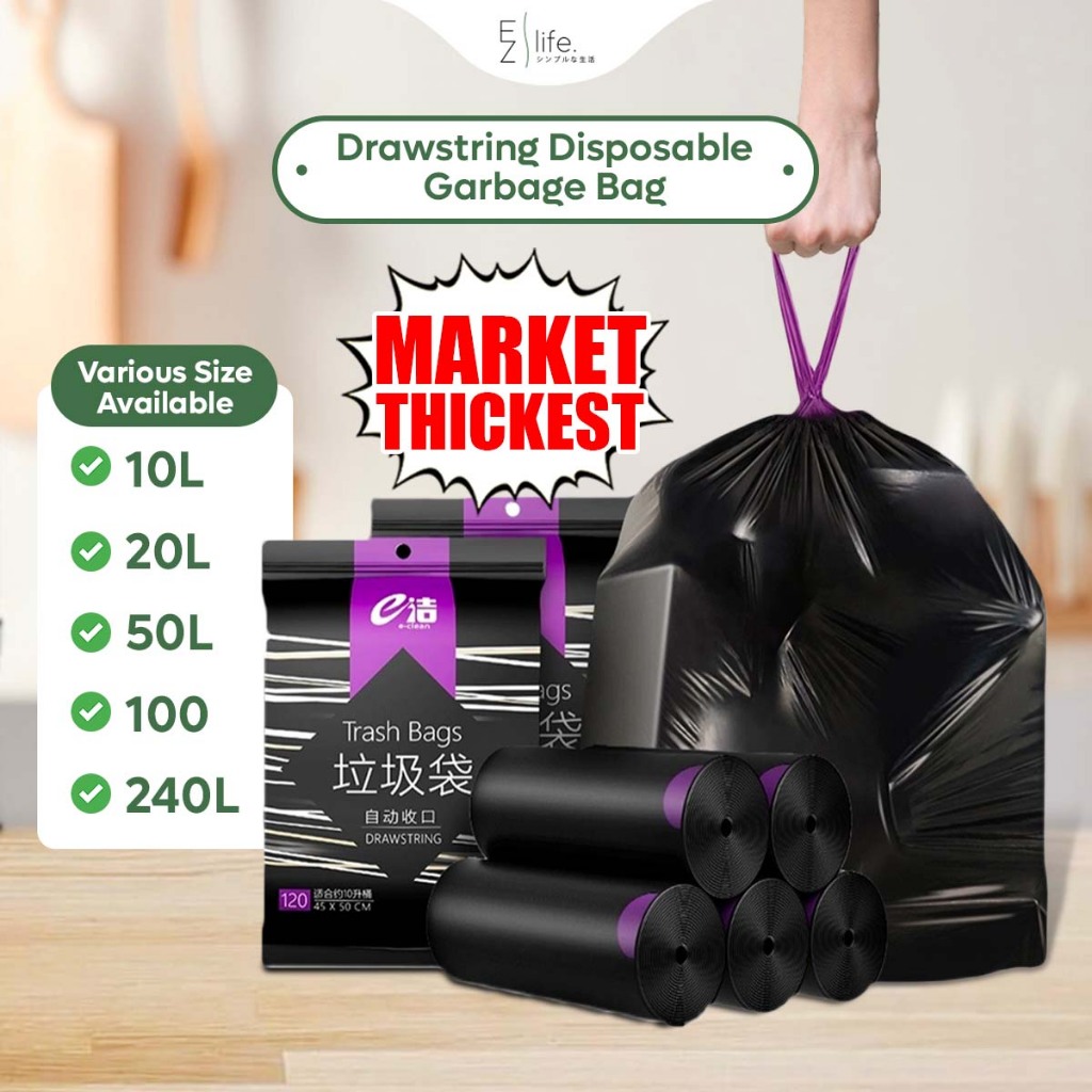 Beg Sampah EzLife Drawstring Disposable Garbage Bag Thickened Trash Bag ...