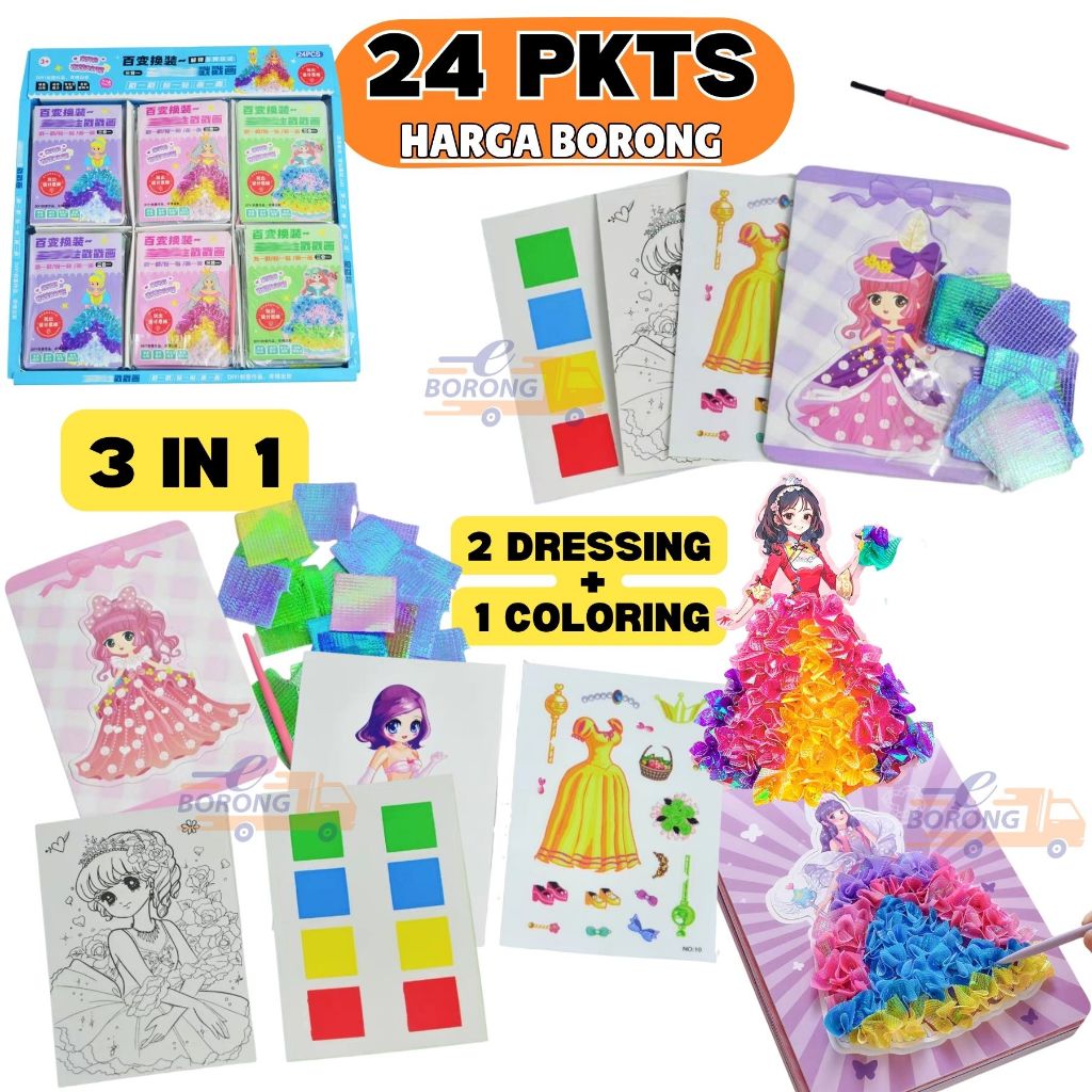 BORONG【24 pkts】3 in 1 Princess Dressing Poke Coloring Poking Dress Up ...
