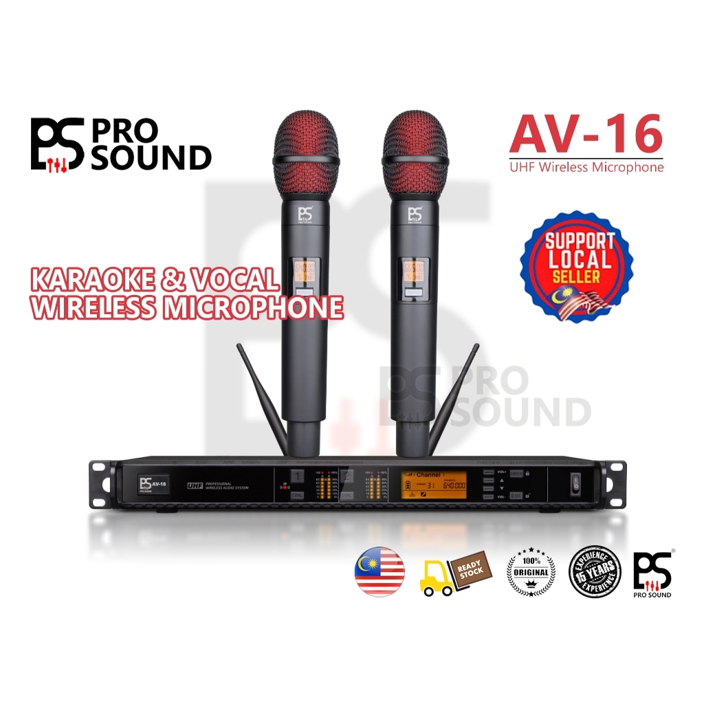 PS PRO SOUND AV-16, UHF 2ch Handheld Wireless Microphone System Karaoke ...
