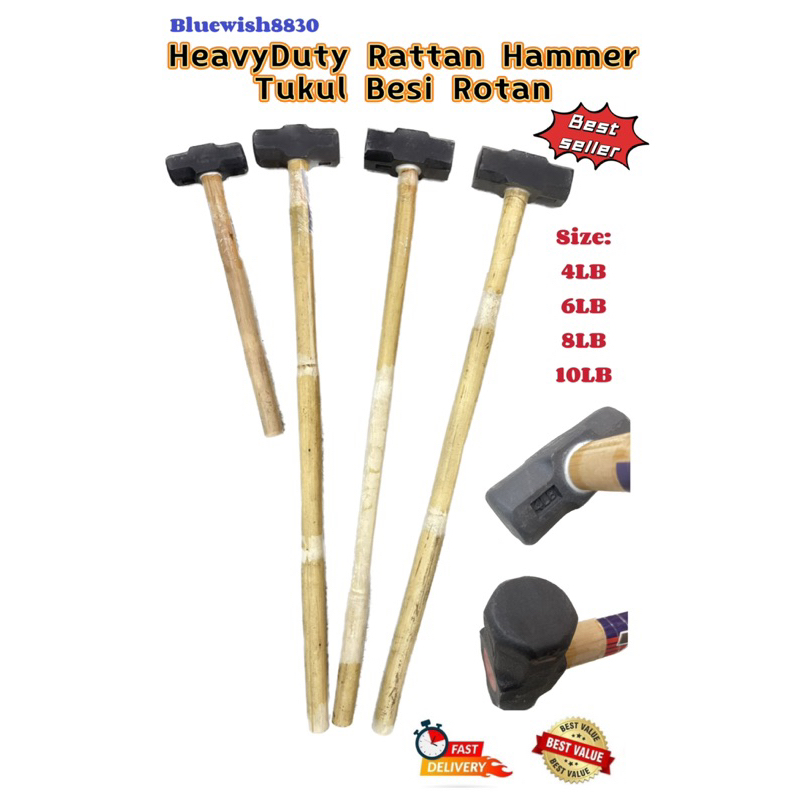 4LB 6LB 8LB 10LB BLACKSMITH SLEDGE HAMMER WITH CANE RATTAN ROTAN HANDLE ...
