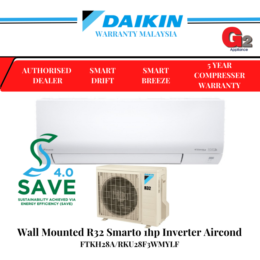 DAIKIN (R32) (1.0hp)(5 STAR )SMARTO Inverter AIR COND (READY STOCK+FAST ...