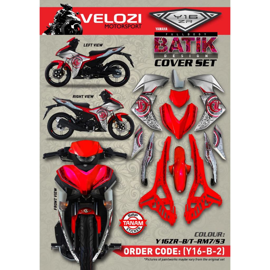 Y16 COVERSET Y16ZR RM7 S3 MERAH SILVER BATIK Y16-B-2 ORIGINAL VELOZI YAMAHA SIAP TANAM READY ...