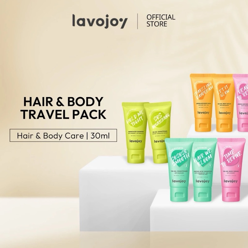 Lavojoy Hair & Body Travel Pack - Shampoo, Conditioner, Body Wash ...
