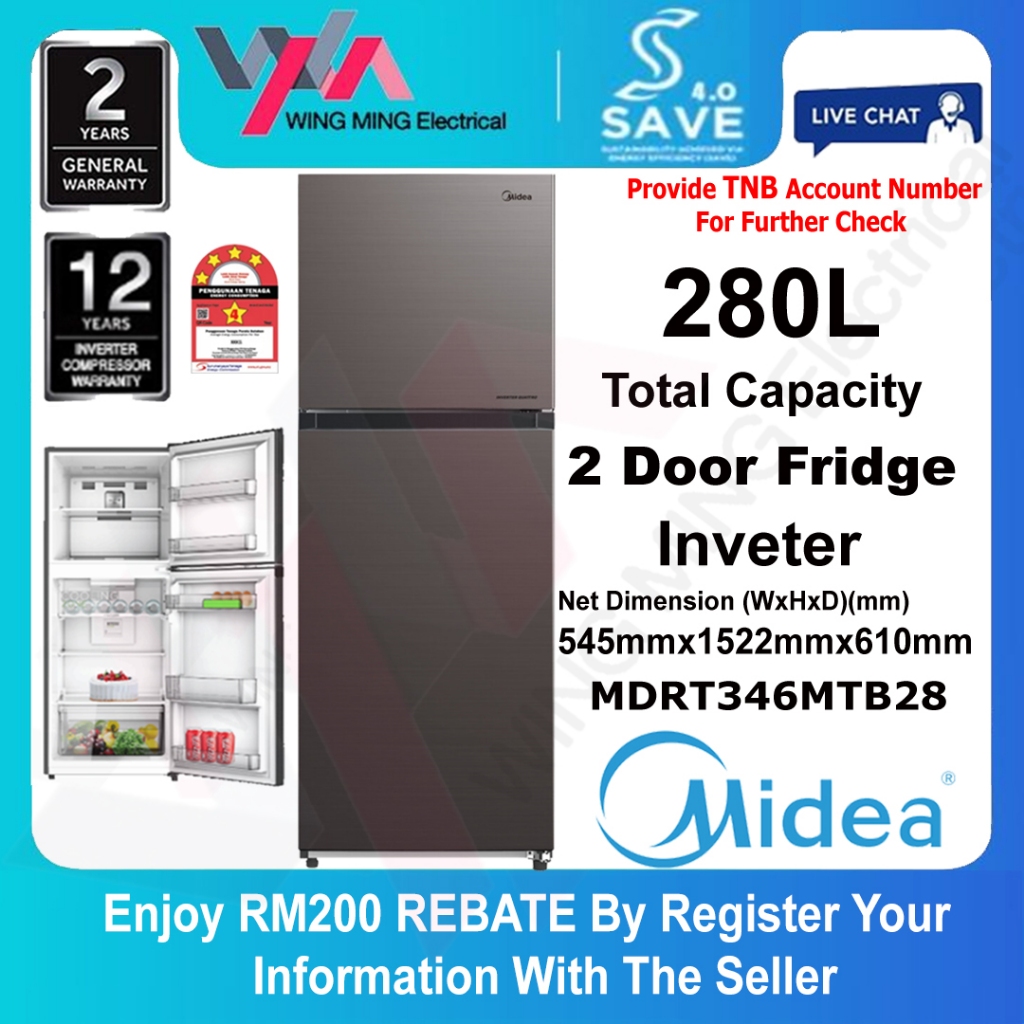 [ Save 4.0 ] Midea 280L Refrigerator 2 Door/Peti Ais 2 Pintu Inverter ...