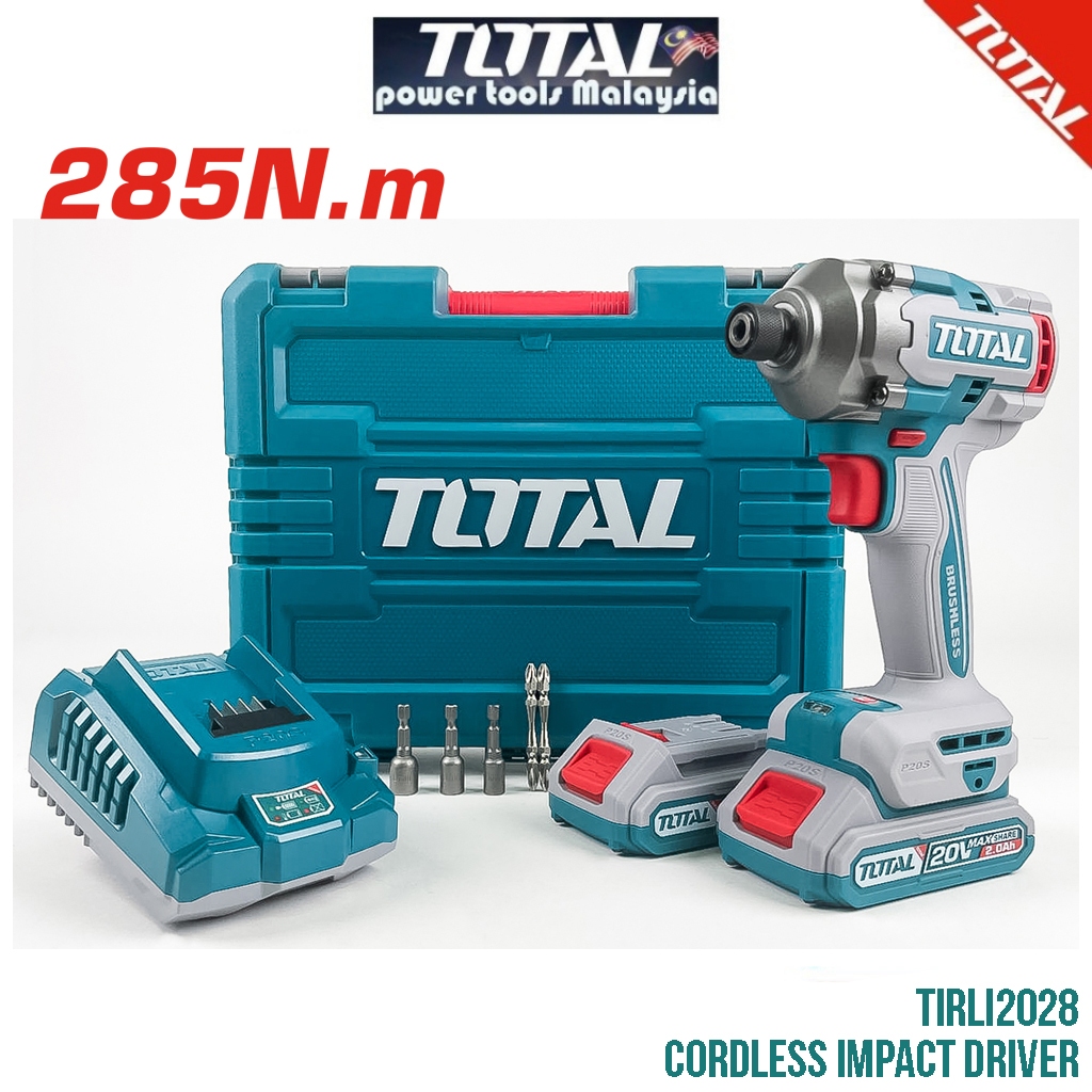 TOTAL Li-ion Impact Driver (285Nm) Brushless Motor + Battery (2 Pcs ...