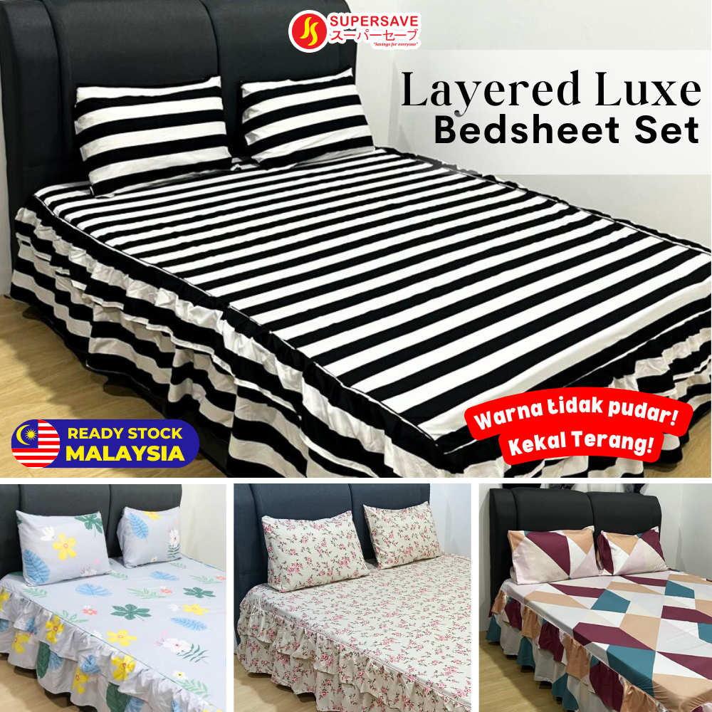 SUPERSAVE 3 IN 1 Cadar Ropol Bedsheet Bedskirt Queen King Single Sarung ...